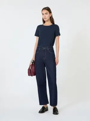 Max Mara Stretch Jersey T-shirt With Logo Detail - Navy
