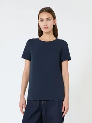 Max Mara Stretch Jersey T-shirt With Logo Detail - Navy