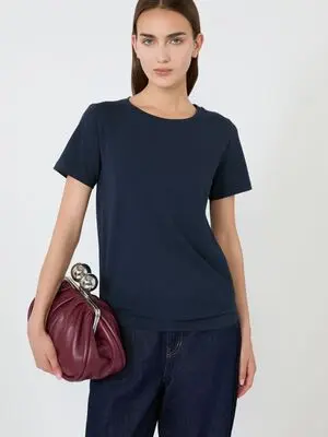 Max Mara Stretch Jersey T-shirt With Logo Detail - Navy