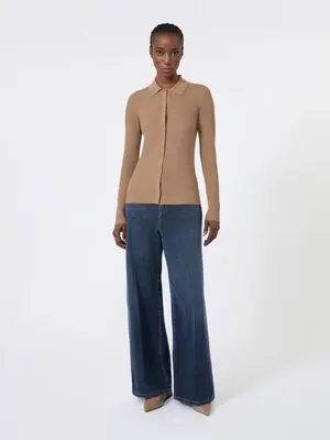 Max Mara Fitted Ribbed Knit Wool Cardigan