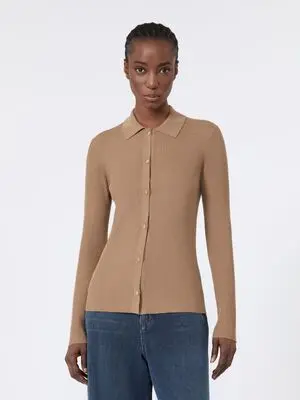 Max Mara Fitted Ribbed Knit Wool Cardigan