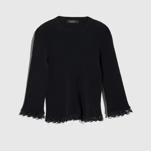 Gucci Fine Matte Viscose Rib Top With Lace Trim