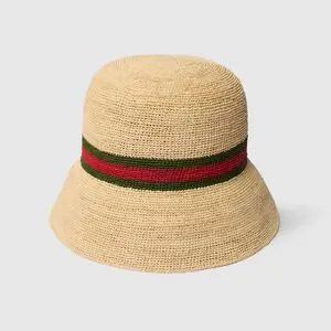 Gucci Woven Straw Hat With Web Detail - Green
