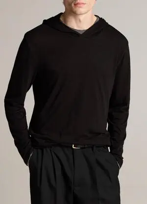 Vince Slub Pima Cotton Double-layer Hoodie - Black/medium Heather Grey