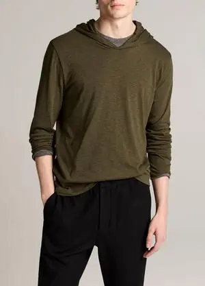 Vince Slub Pima Cotton Double-layer Hoodie - Night Leaf/medium Heather Grey