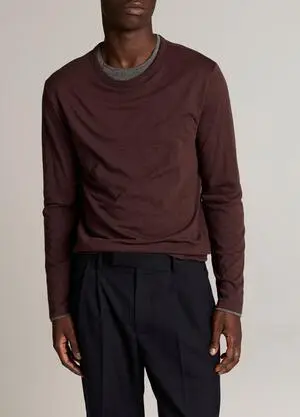 Vince Slub Pima Cotton Double-layer T-shirt - Chocolate Plum/medium Heather Grey