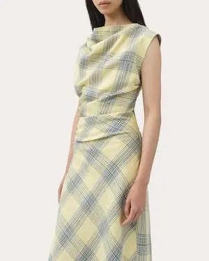 Simkhai Burke Plaid Draped Midi Dress - Yellow