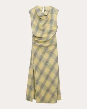 Simkhai Burke Plaid Draped Midi Dress - Yellow