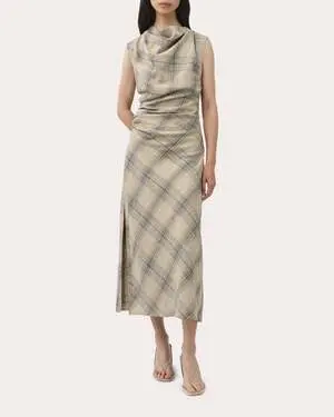 Simkhai Burke Plaid Draped Midi Dress - Multicolor