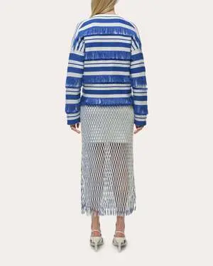 Simkhai Carrick Striped Fringe Crewneck Sweater - Blue