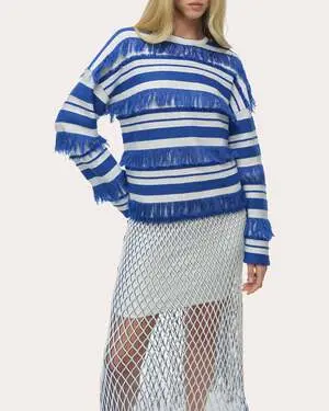 Simkhai Carrick Striped Fringe Crewneck Sweater - Blue
