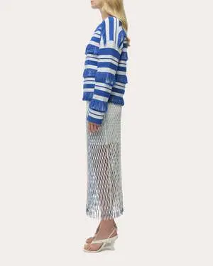 Simkhai Carrick Striped Fringe Crewneck Sweater - Blue