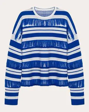 Simkhai Carrick Striped Fringe Crewneck Sweater - Blue