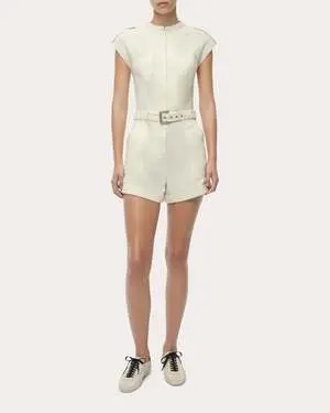 Simkhai Tinka Linen Belted Cap-sleeve Romper - White