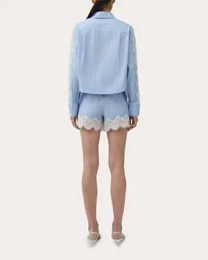 Simkhai Emmie Stripe Poplin Lace Boxer Shorts - Blue