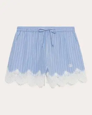 Simkhai Emmie Stripe Poplin Lace Boxer Shorts - Blue