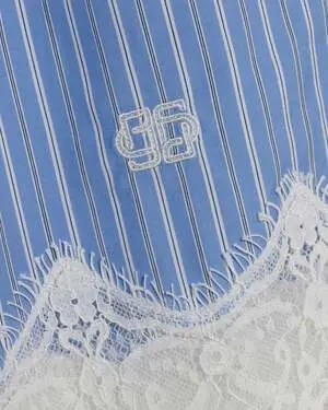 Simkhai Emmie Stripe Poplin Lace Boxer Shorts - Blue