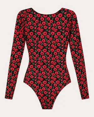 VERDELIMON Long-sleeve One-piece With Floral Print And Zip Neckline