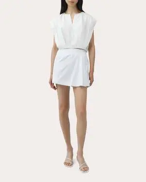 Simkhai Wrenli Pleated Cotton Poplin Crop Top - White