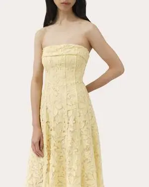 Simkhai Imogen Lace Bustier Strapless Midi Dress - Yellow