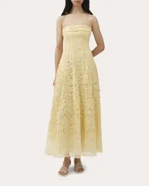 Simkhai Imogen Lace Bustier Strapless Midi Dress - Yellow