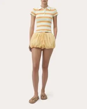 Simkhai Luka Stripe Rib Knit Fitted Polo Top Cotton/nylon/spandex - Multicolor