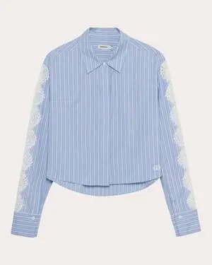Simkhai Renata Stripe Poplin Lace Crop Button-up Top