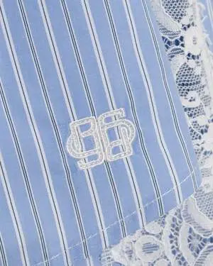 Simkhai Renata Stripe Poplin Lace Crop Button-up Top