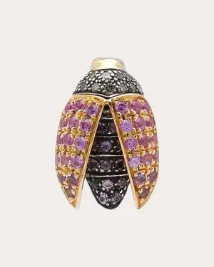 BIBI VAN DER VELDEN 18k Yellow Gold Sapphire And Diamond Scarab Stud Earring - Pink