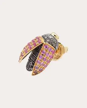 BIBI VAN DER VELDEN 18k Yellow Gold Sapphire And Diamond Scarab Stud Earring