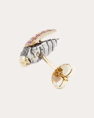 BIBI VAN DER VELDEN 18k Yellow Gold Sapphire And Diamond Scarab Stud Earring