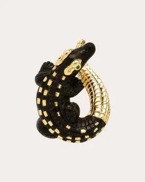 BIBI VAN DER VELDEN 18k Gold And Ebony Wood Alligator Twist Earring - Black
