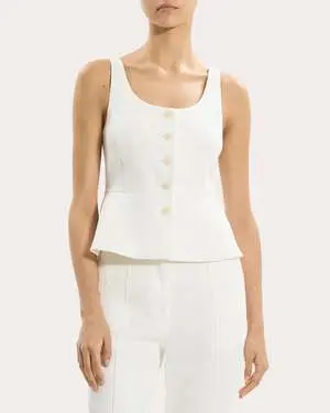 Theory Linen Twill Peplum Vest Top - White