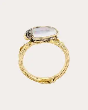 BIBI VAN DER VELDEN Scarab Ring With Opal And Brown Diamonds