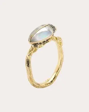 BIBI VAN DER VELDEN Scarab Ring With Opal And Brown Diamonds