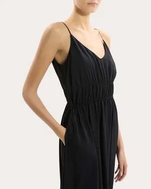 Theory Washed Twill Gathered Midi Dress