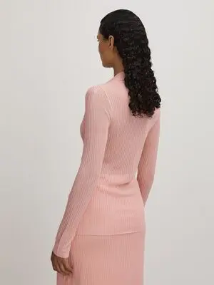 Anna Quan Semi-sheer Ribbed Knit Top With Mother Of Pearl Buttons