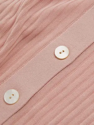 Anna Quan Semi-sheer Ribbed Knit Top With Mother Of Pearl Buttons