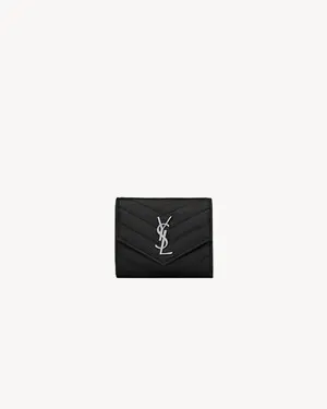 Saint Laurent Cassandre Matelassé Multi-folded Wallet In Grain De Poudre Leather - Black
