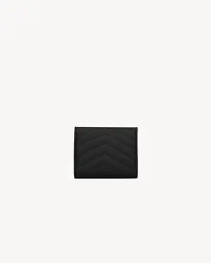 Saint Laurent Cassandre Matelassé Multi-folded Wallet In Grain De Poudre Leather - Black