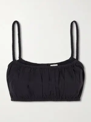Suzie Kondi Bea Shirred Cotton-poplin Bandeau Tank - Black