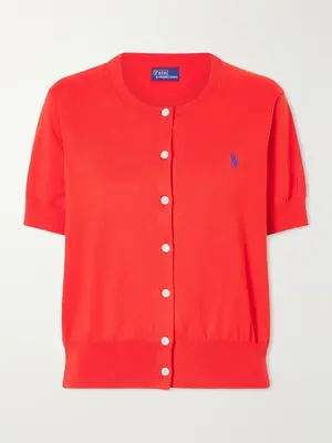 Polo Ralph Lauren Embroidered Cotton-blend Cardigan - Red
