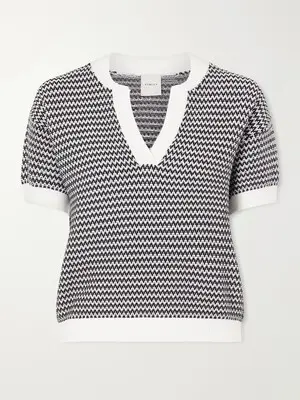 Varley Dora Striped Knitted Cotton Top - Black