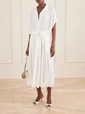 Norma Kamali Belted Pleated Midi Dress