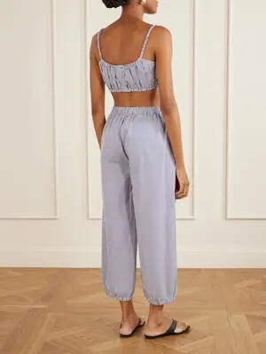 Suzie Kondi Bea Shirred Striped Cotton-poplin Bandeau Top