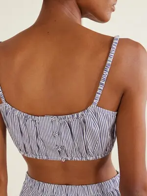 Suzie Kondi Bea Shirred Striped Cotton-poplin Bandeau Top