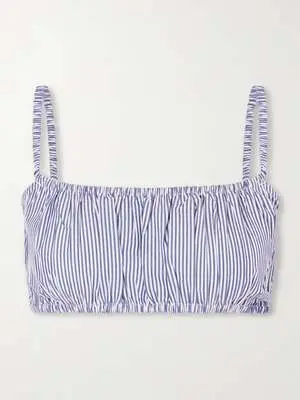 Suzie Kondi Shirred Striped Cotton-poplin Bandeau Top - Navy