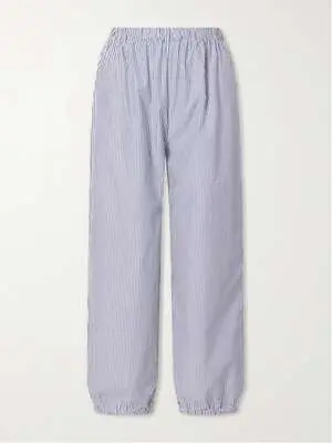 Suzie Kondi Striped Cotton-poplin Tapered Pants - Navy