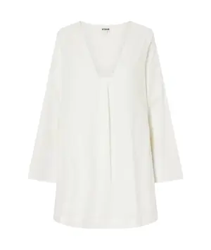 Staud Vivi Paneled Plunge Neck Cotton Dress - Neutrals