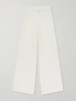 Loulou De Saison Egeo Pointelle-knit Wide-leg Pants - Neutrals